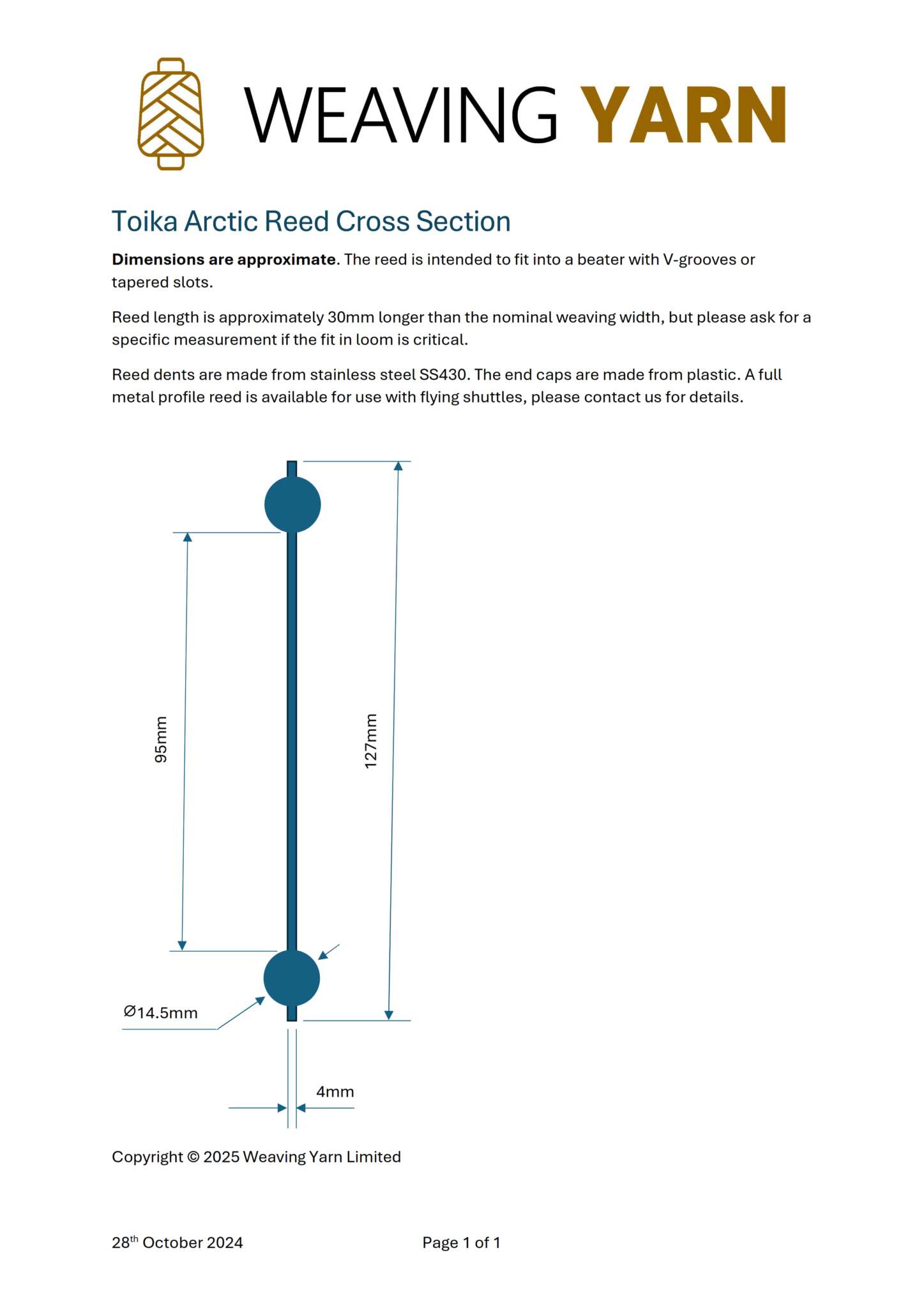 Toika Stainless Steel Reeds - Metric Sizes - Weaving Yarn